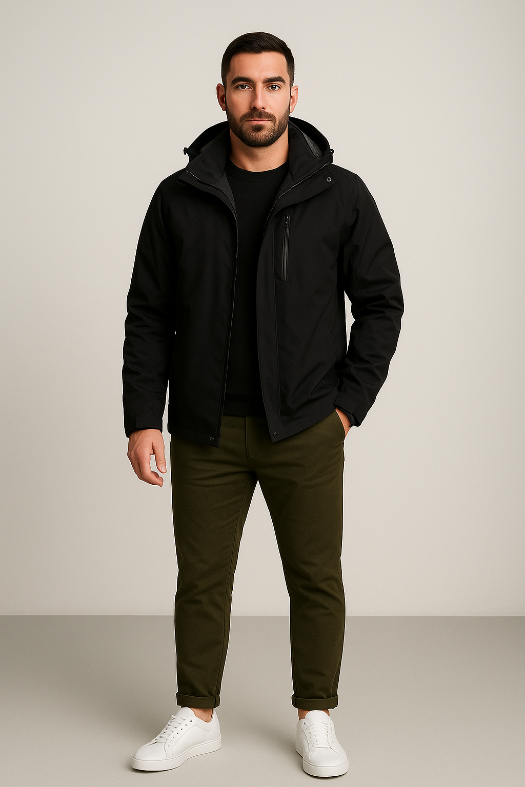 Men's Waterproof Hooded Winter Jacket – Fleece-Lined Outdoor Shell Coa ...